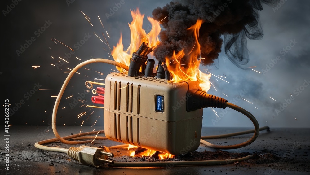 Dramatic Depiction of Overheating Electrical Power Converter Surrounded ...
