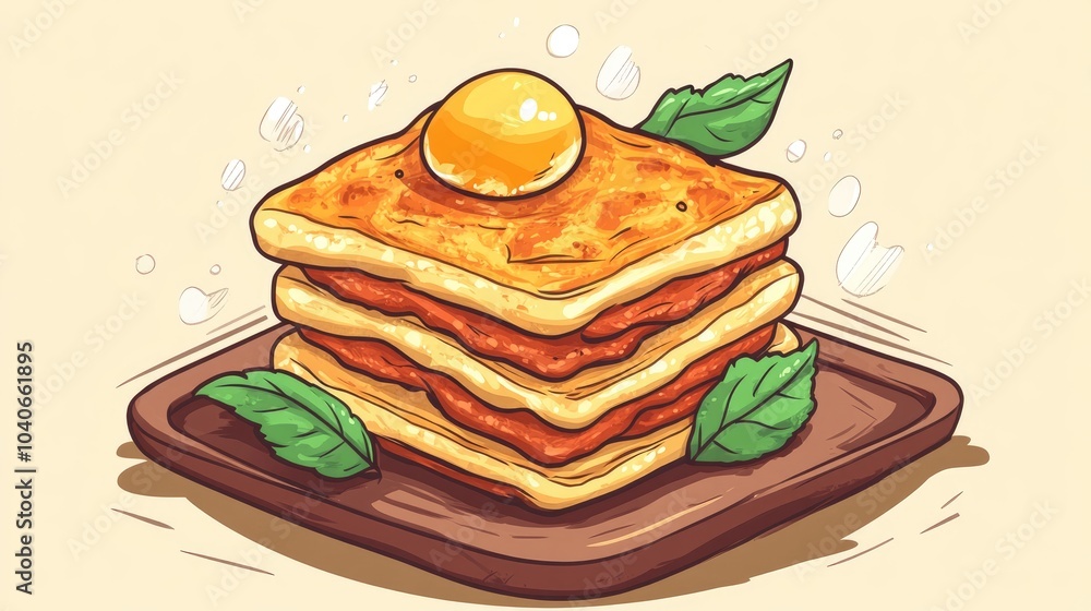 2D cartoon illustration of martabak manis a popular Indonesian dessert ...