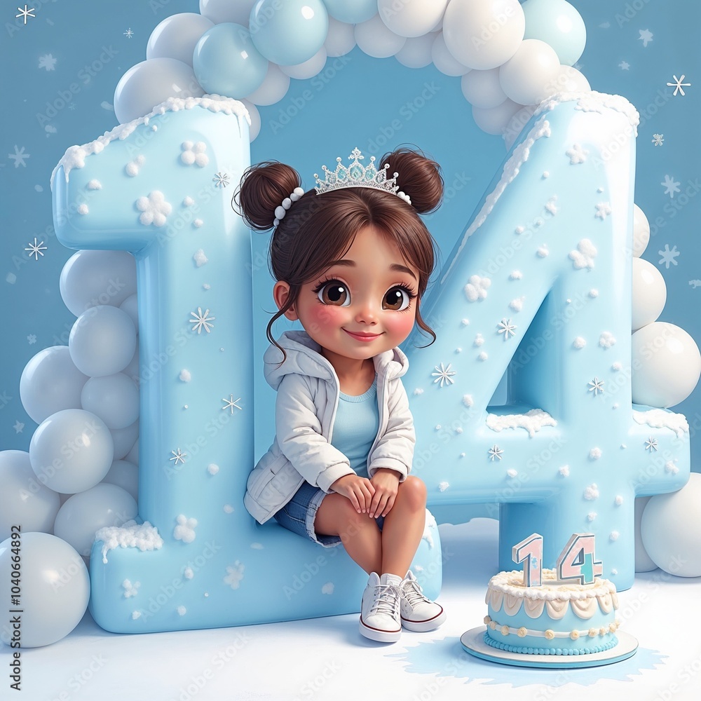 Happy Birthday greeting card for a girl with the number 14 in blue and ...