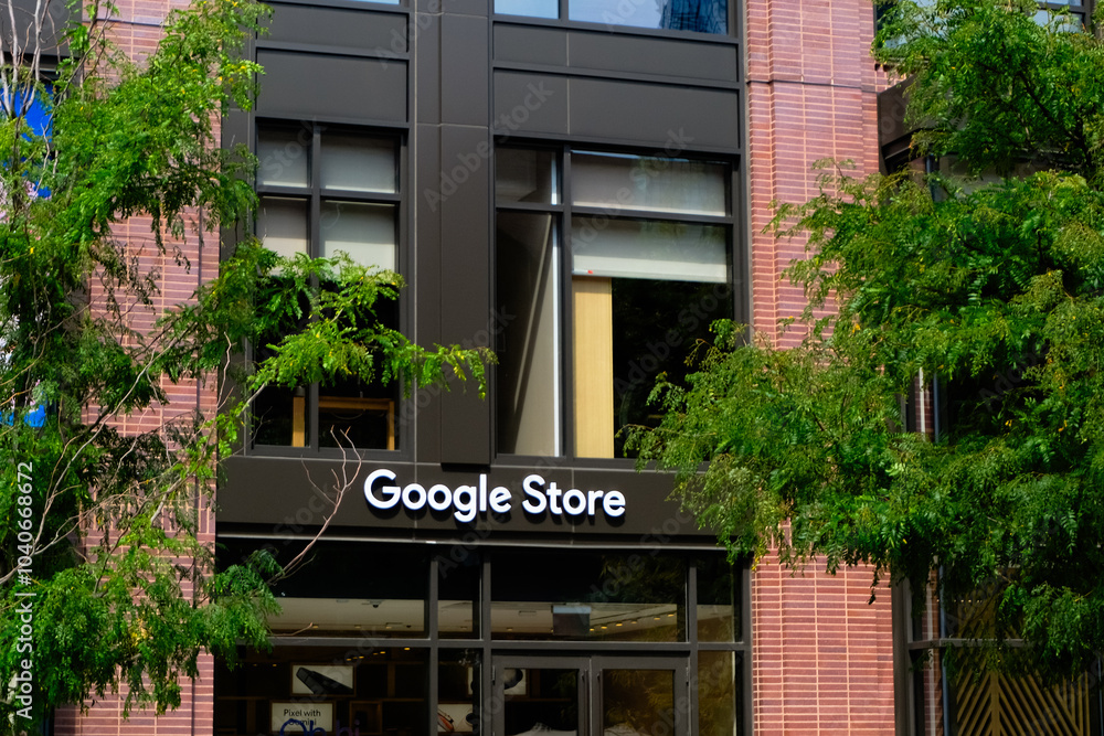 Boston, USA - 2 September 2024. Google Store storefront surrounded by ...
