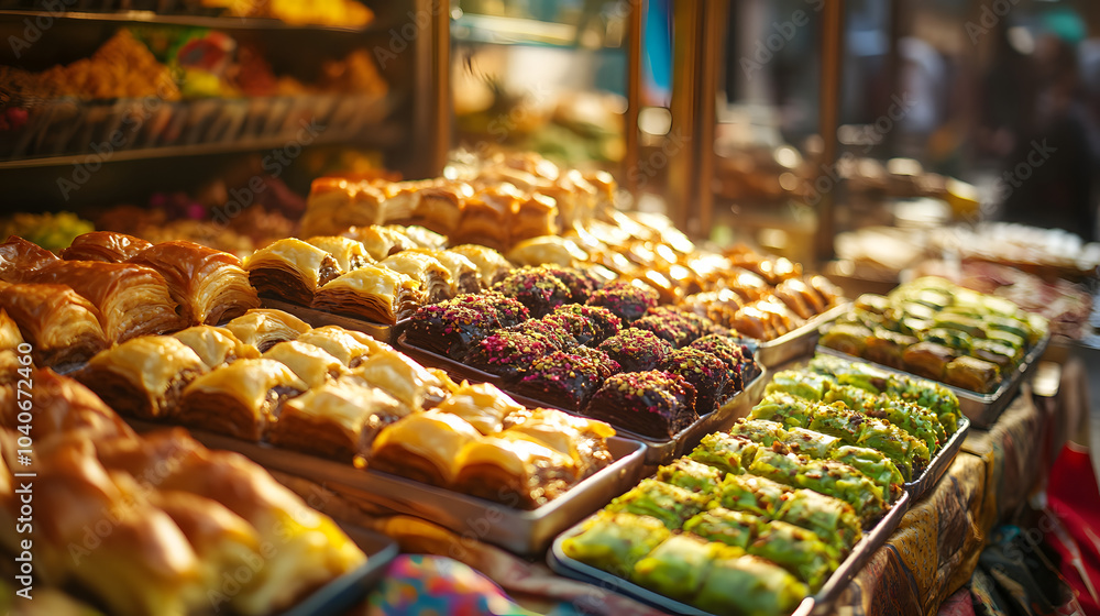 Vibrant Marketplace Stall Featuring an Array of Colorful Baklava ...