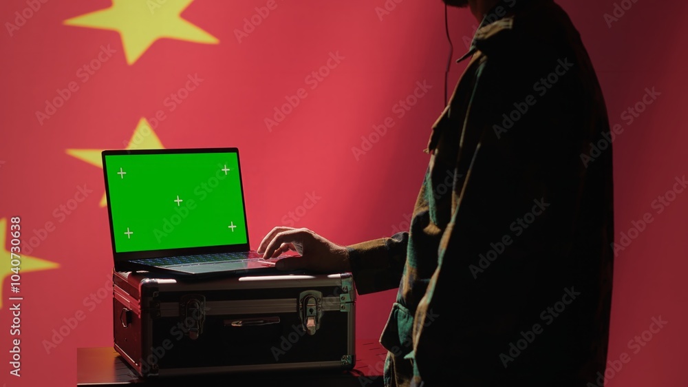Chinese air defense using radar system on green screen laptop to detect ...