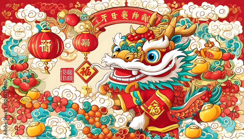 Illustrate the auspicious and festive images for the Year of the Dragon ...