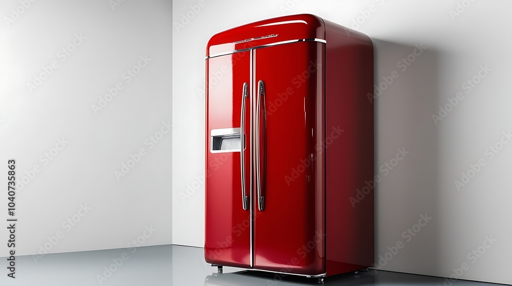 Red fridge or refrigerator isolated on white background. Modern home ...