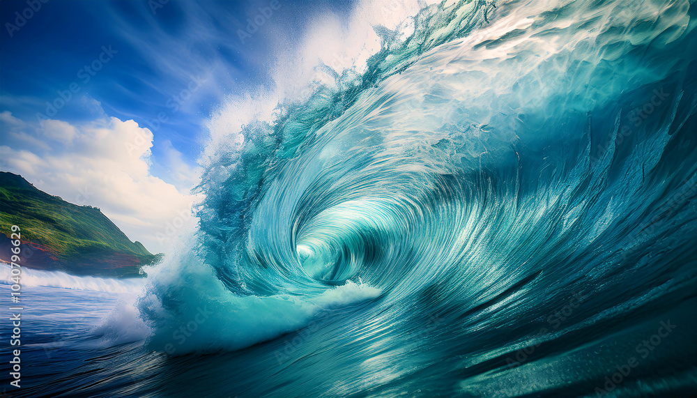 A stunning, digitally created image of a massive ocean wave curling ...
