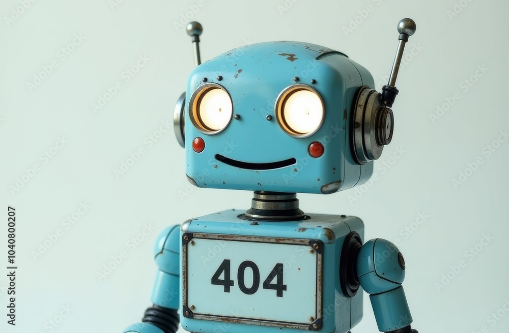 Vintage blue robot figure with glowing eyes and a playful expression ...