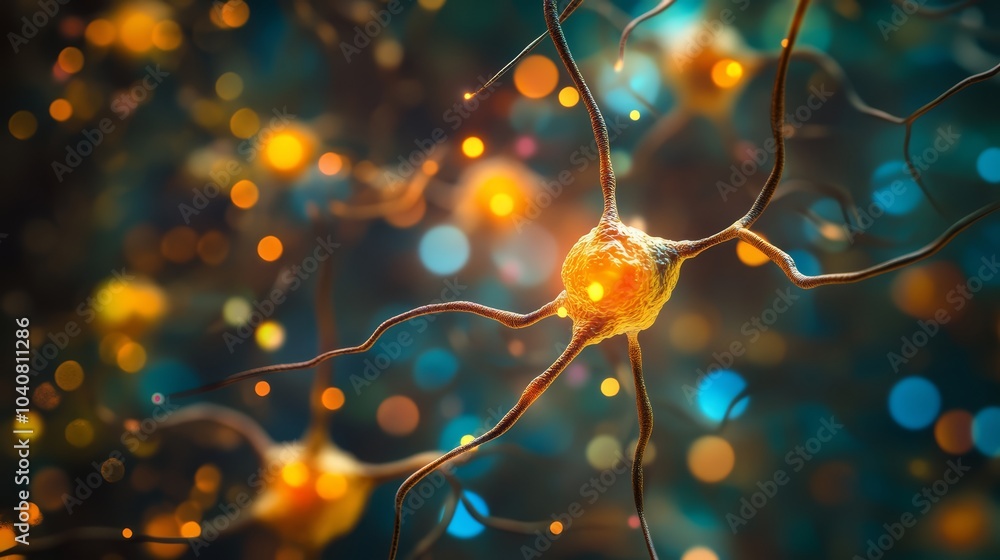 Nerve cells, neuron cell, sending electrical signals in the brain for ...