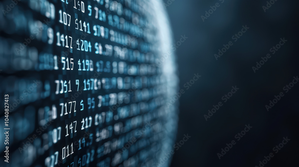 Digital data visualization with numbers and codes representing ...