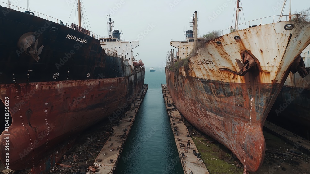Two old ships are sitting in a canal, one of which is named "Haiti ...