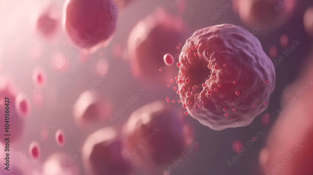 Microscopic view of a cell undergoing apoptosis, nucleus shrinking and ...