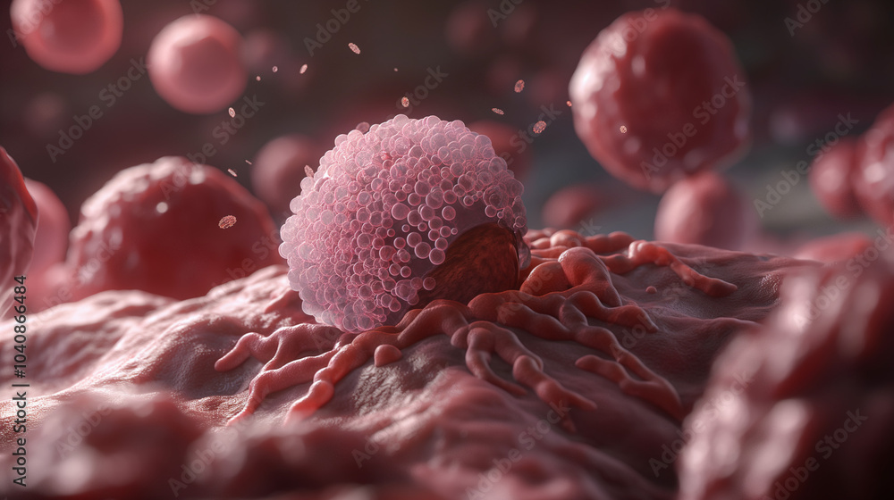 Microscopic view of a cell undergoing apoptosis, nucleus shrinking and ...