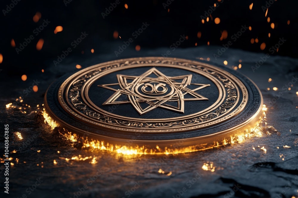 Minimalist golden alchemical symbol, with clean lines representing ...