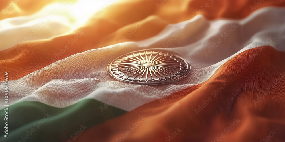 A detailed close-up of the Indian flag featuring the Ashoka Chakra ...