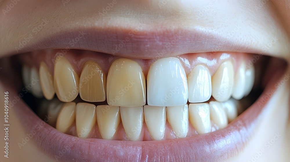 Side-by-side testimonial of teeth whitening results, showing yellowed ...