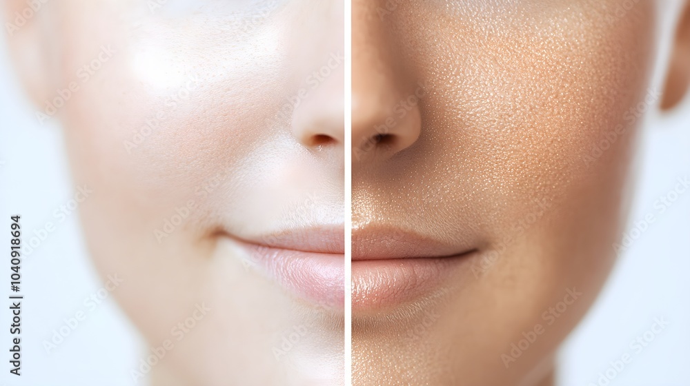 Detailed comparison of skin texture and pigmentation, illustrating ...