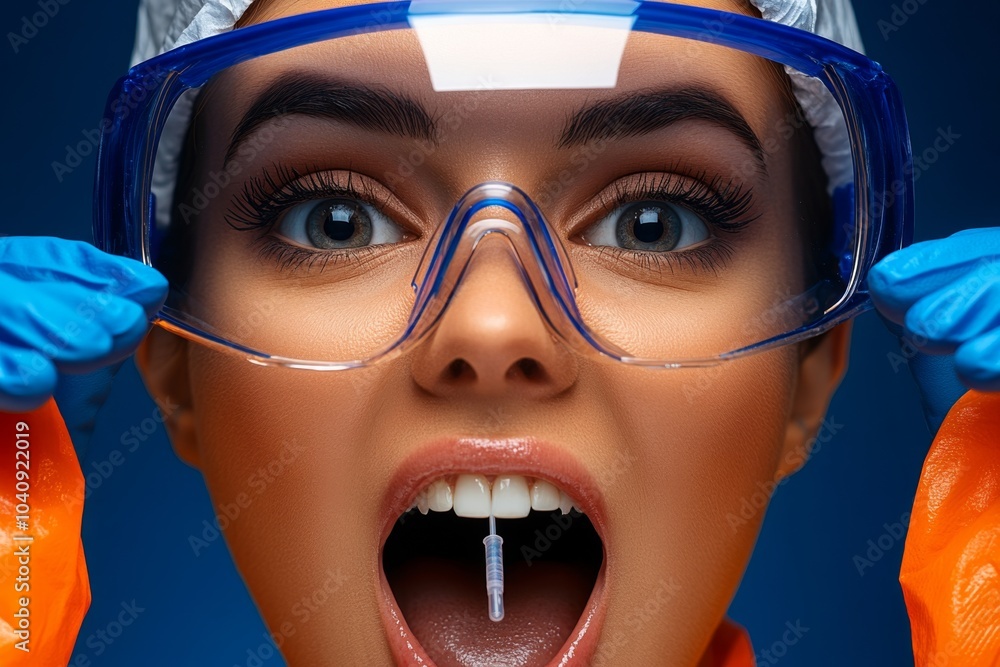 Covid-19 self-testing kit at home, with a person performing a nasal ...