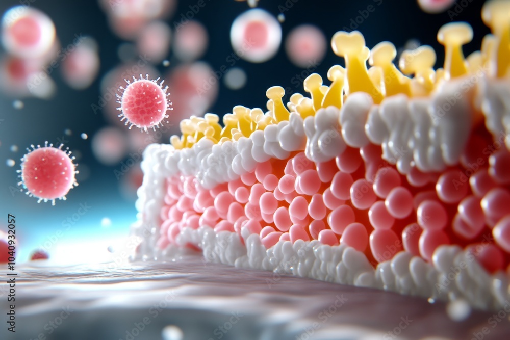 Simple depiction of cilia on epithelial cells, with clean lines ...