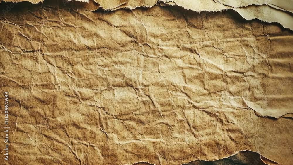 A close-up shot of brown, crumpled paper, showing its texture and ...