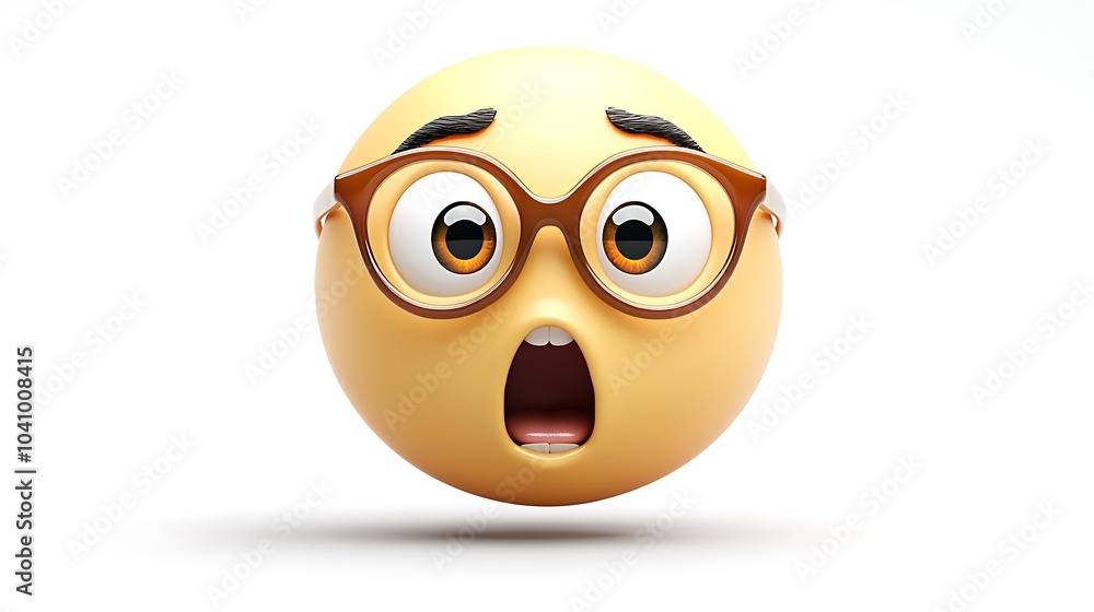 Shocked Emoji with Glasses: 3D Render of a surprised emoticon wearing ...