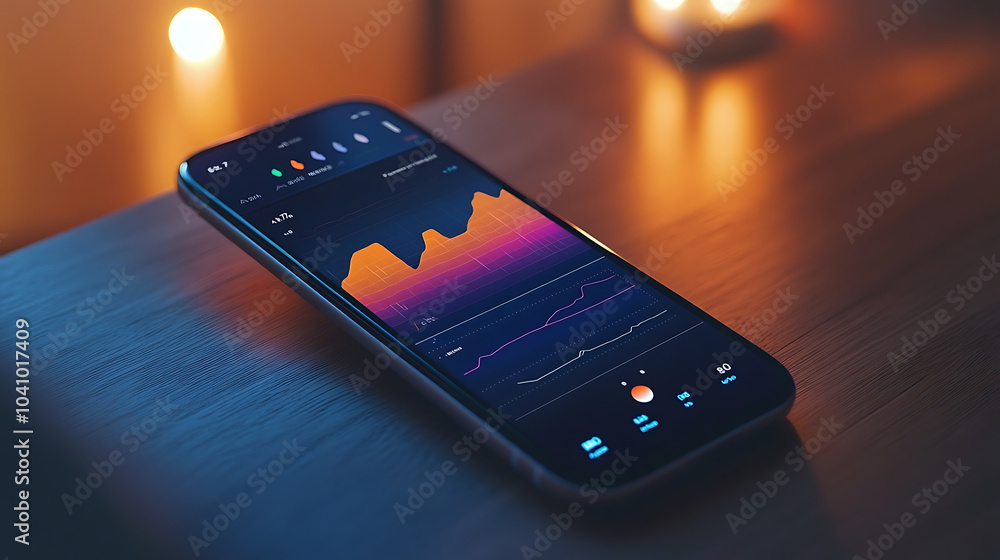 Smartphone displaying health tracking data with vibrant graphs and ...
