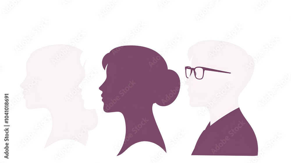 Female and male silhouettes, avatars of female and male heads with ...