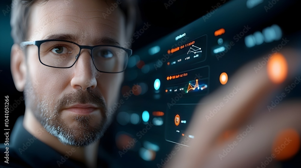 Holographic HR analytics dashboard displaying transparent 3D ...