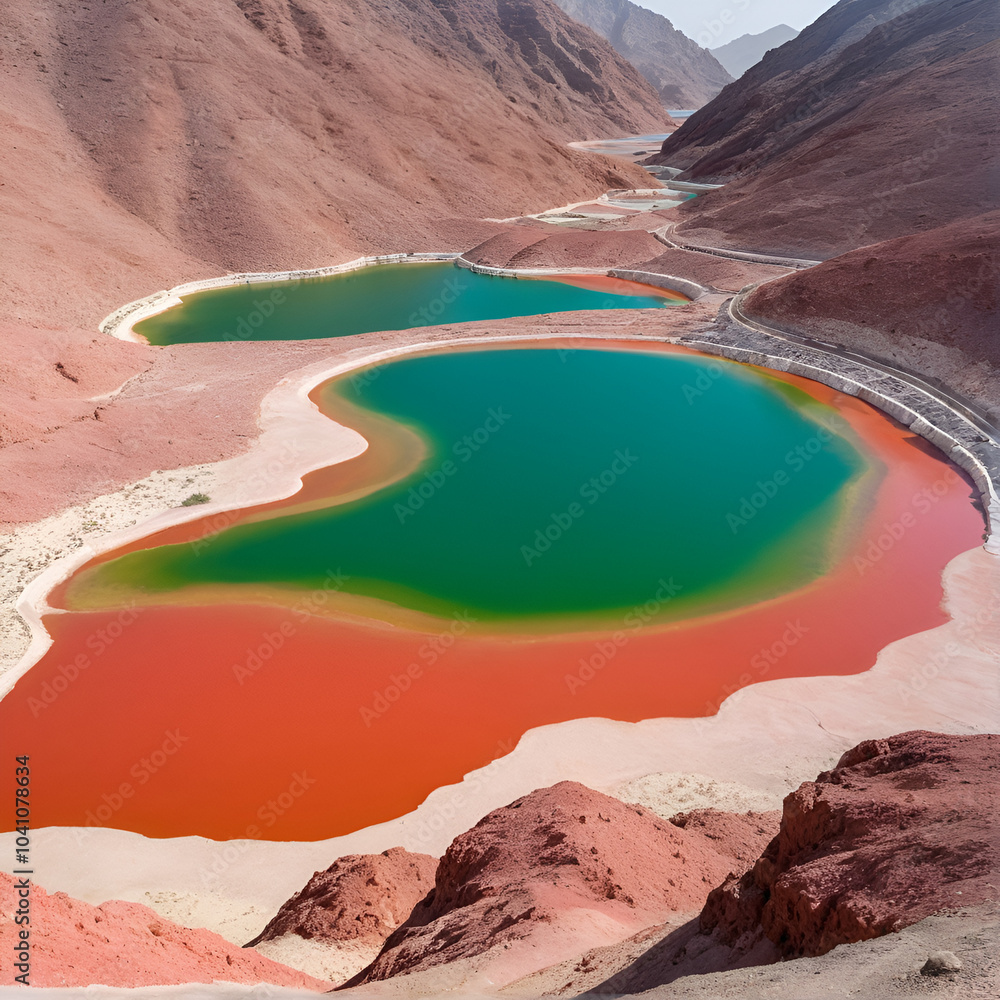 Pink lakes red color in Oman, caused by the presence of algae that ...