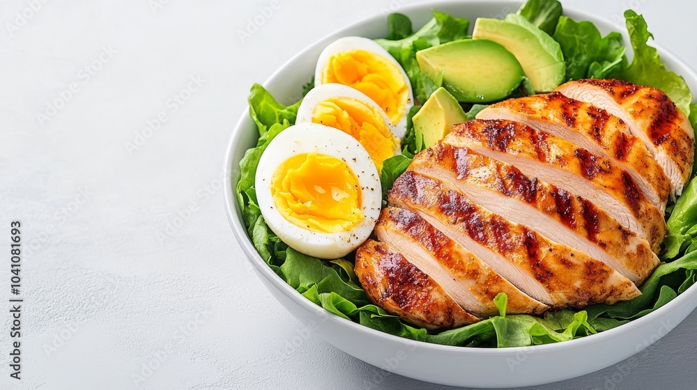 Ensalada fresca con pechuga de pollo a la parrilla, huevo cocido y ...