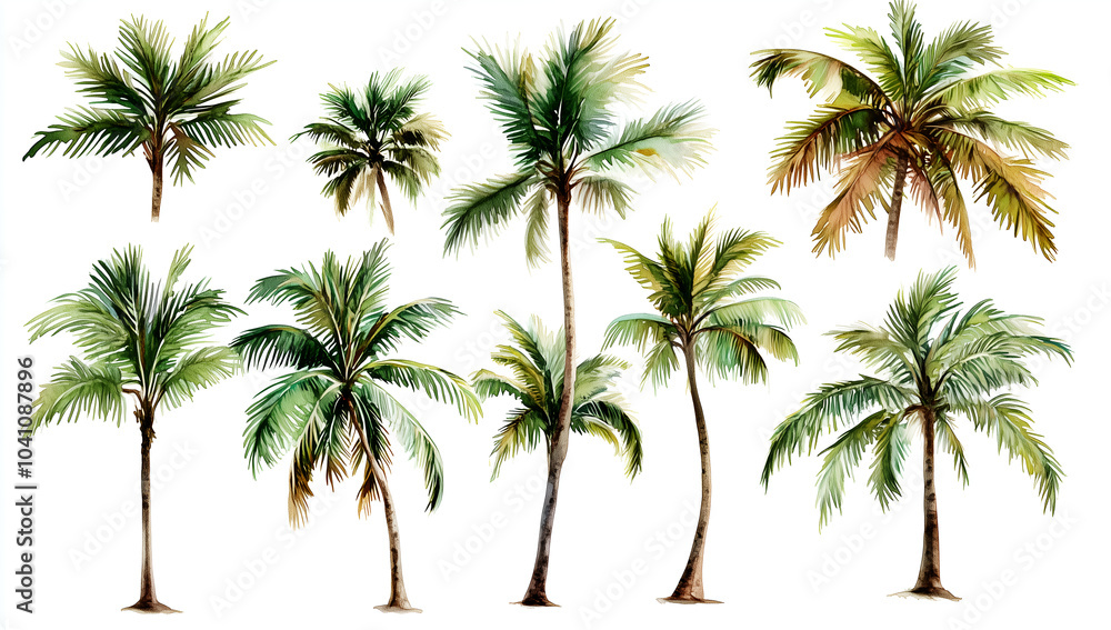 Watercolor palm trees clip art set on a white background, in neutral ...