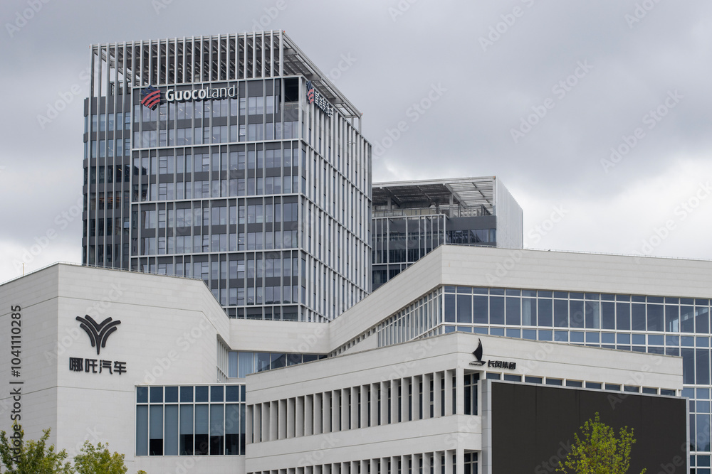 Shanghai, China - Oct 16, 2024: Neta Auto logo is seen at its ...
