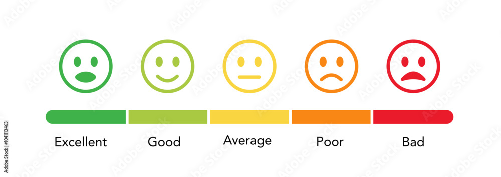 Emotion levels on scale different faces icon. Smiley rating icon set ...