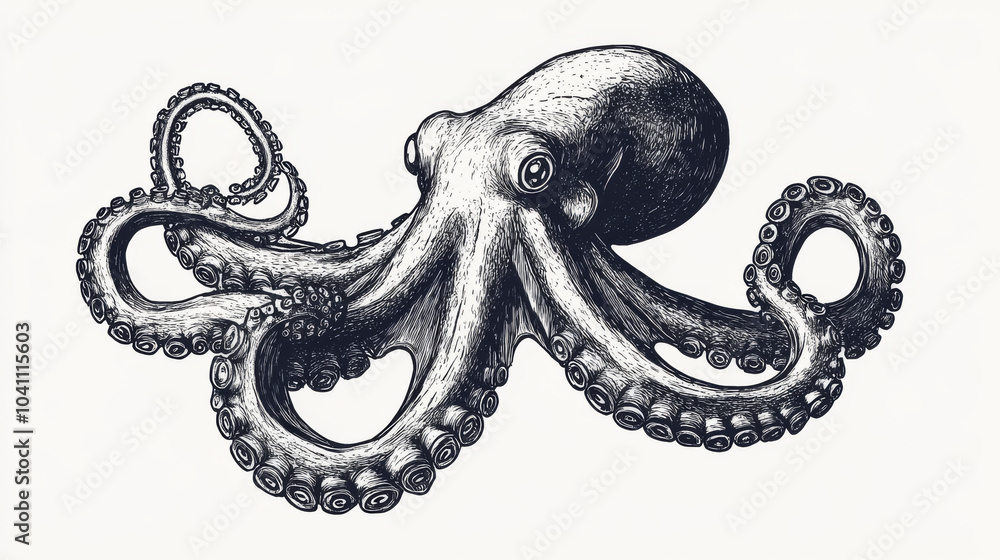 A detailed drawing of an octopus tentacle, perfect for a T-shirt design ...