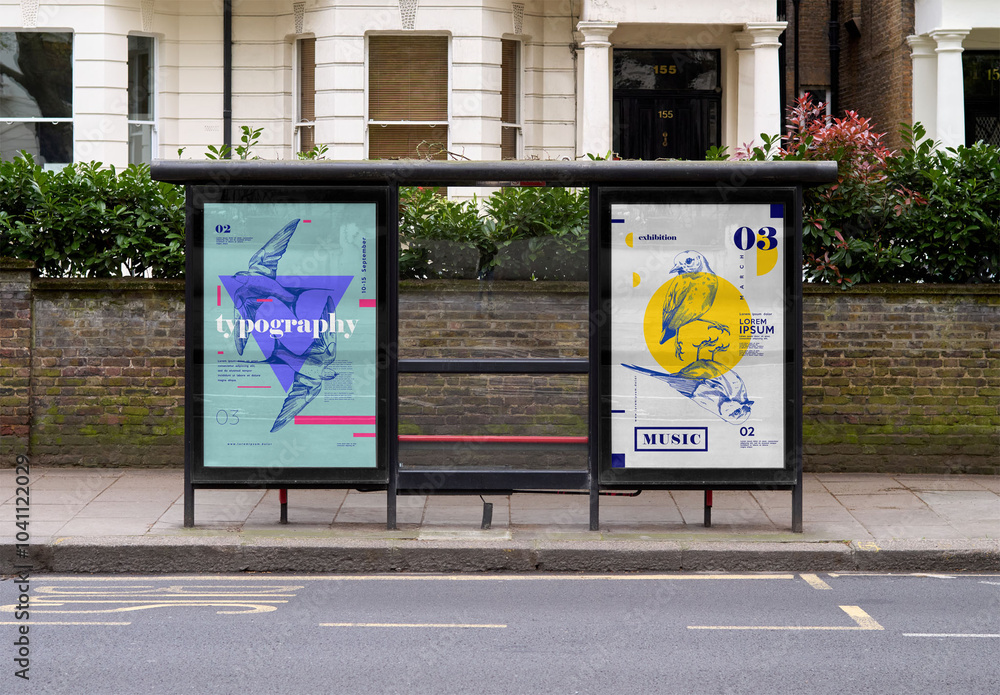 Mockup Of Two Vertical Customizable Posters On Bus Stop Stock Template ...