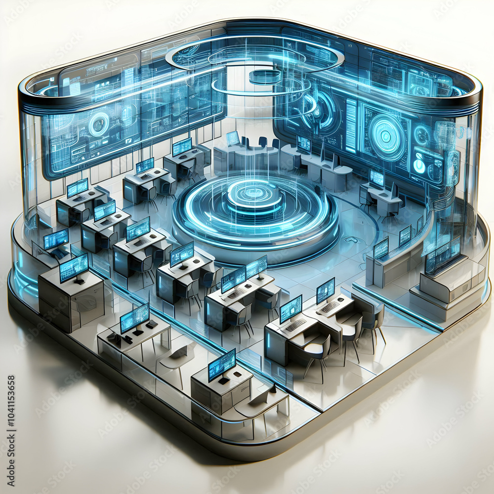 3D Futuristic Classroom Concept with Interactive Surfaces, High-Tech ...