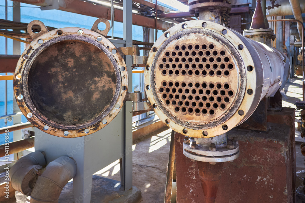 Industrial heat exchanger or boiler tubes bundle. Two way heat ...