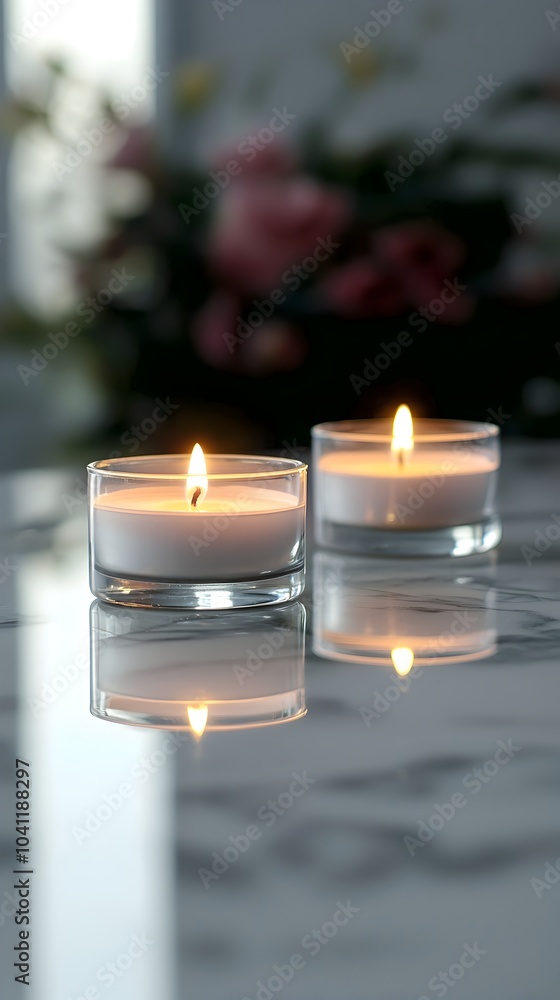 Reflecting Flame A Candle s Symbolic Duality on a Marble Surface Stock ...