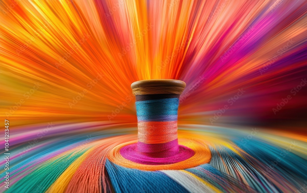 A mesmerizing shot of vibrant sewing threads spinning on a rotating ...