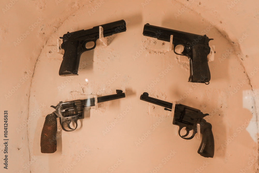 Muscat, Oman - April 10, 2024: Historical firearms display at the ...