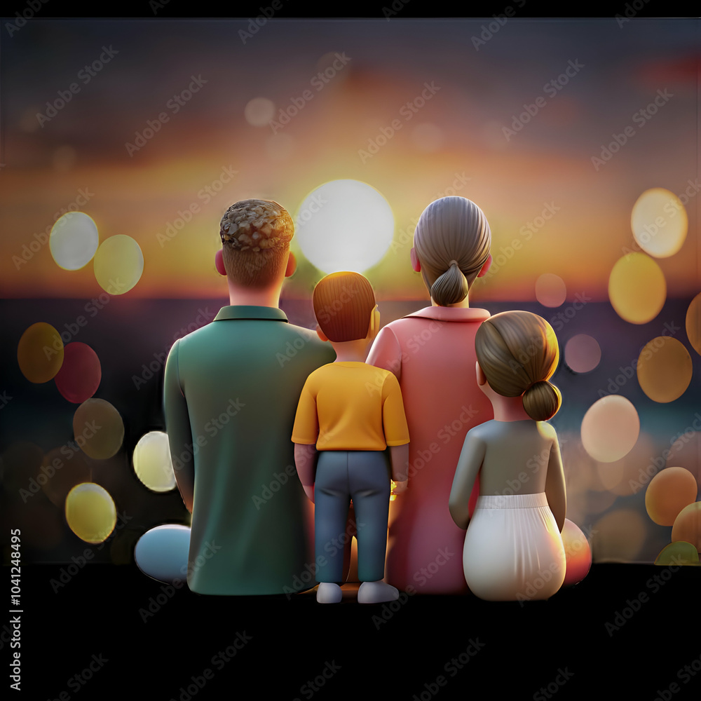 Bokeh Digital Art Family Watching Educational Documentary Smart TV Cozy ...