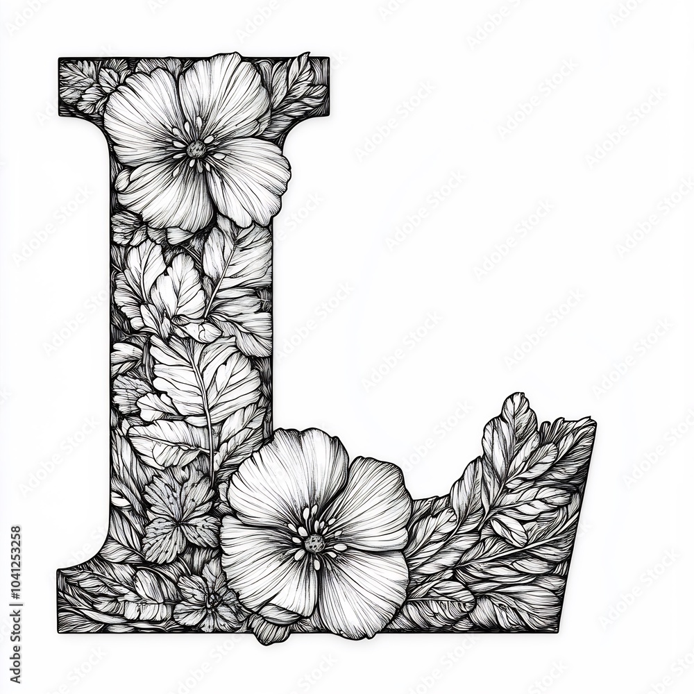 Handdrawn letter L black and white designed in a simple style for young ...