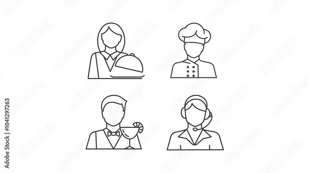 Customer service animation set. Hospitality animated line icons. Chef ...