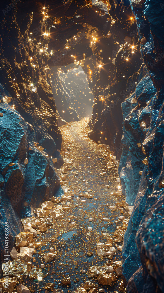 Glittering Gold Mine Water Ray Light treasure cave waterfall water ...