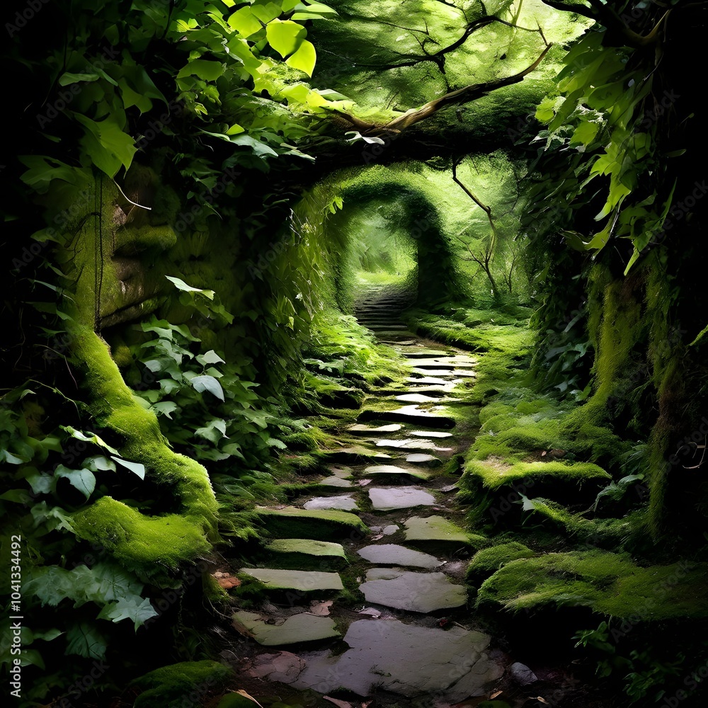 Stone Pathway Taken Over by Vines, overgrown pathway, stone trail ...