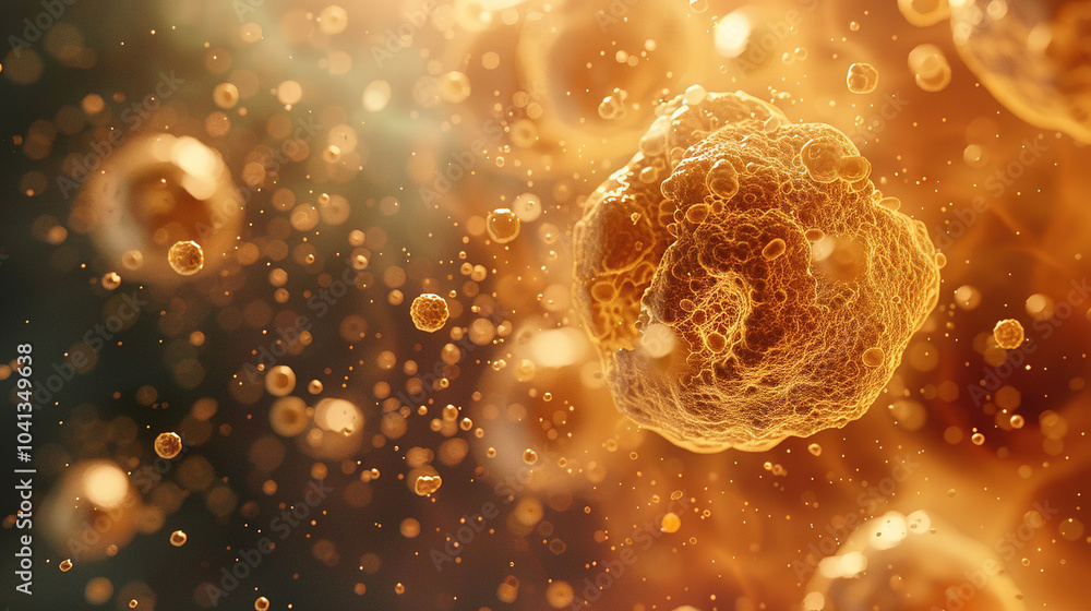 Microscopic view of a cell undergoing apoptosis, with visible shrinking ...