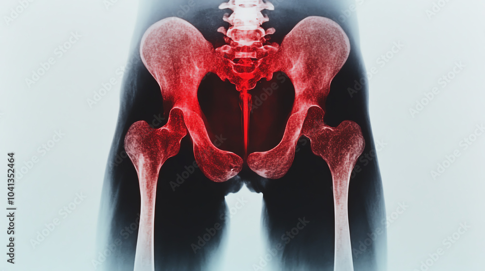 Detailed depiction of human pelvis anatomy with highlighted bones ...