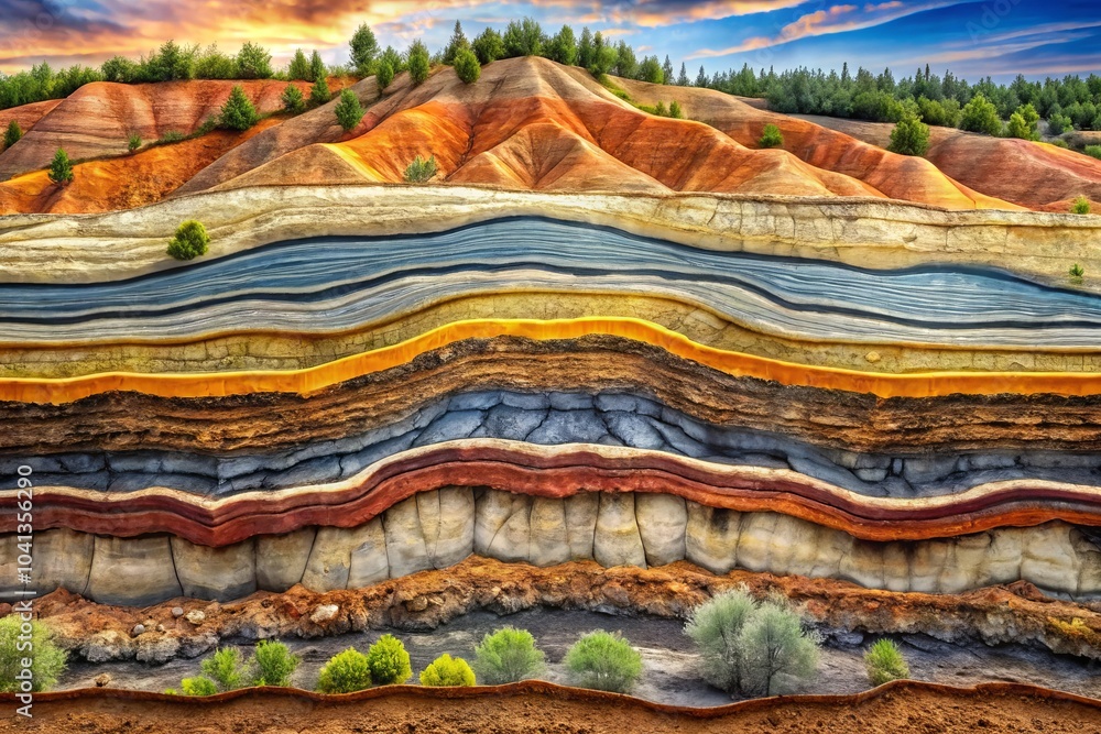 Geological Subsurface Layers And Organic Strata In Cross Section View