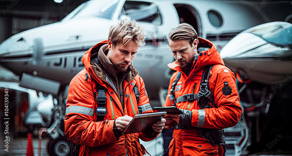 Aviation Professionals: Precision and Teamwork. Two pilots in vibrant ...