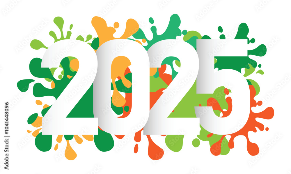 colorful 2025 new year text. white 2025 letter on colourful paint ...