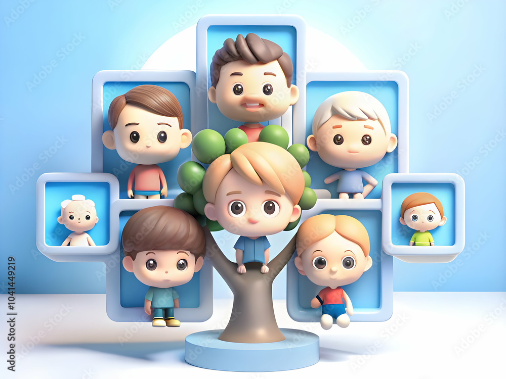 Symbolic Family Tree Growing Upwards on Plain Blue Background - Concept ...