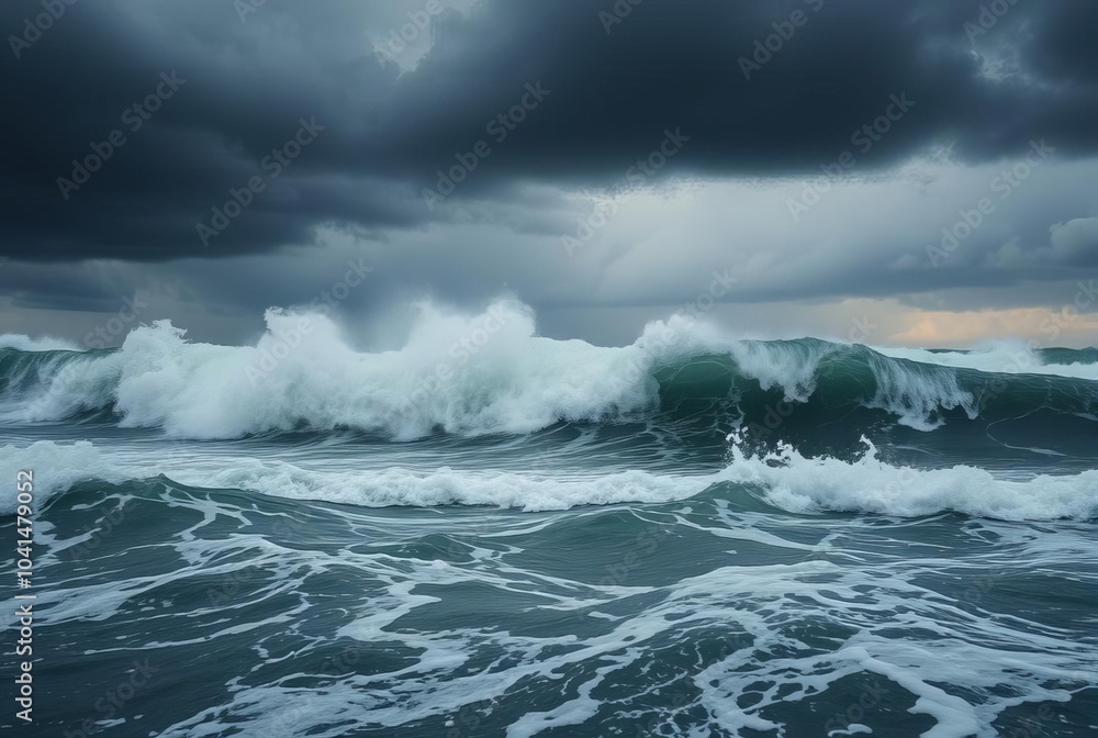 Stormy Surge Powerful dark waves surge forward under ominous sto Stock ...